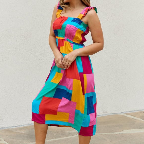 And The Why | Dresses | And The Why Multicolored Square Print Summer ...